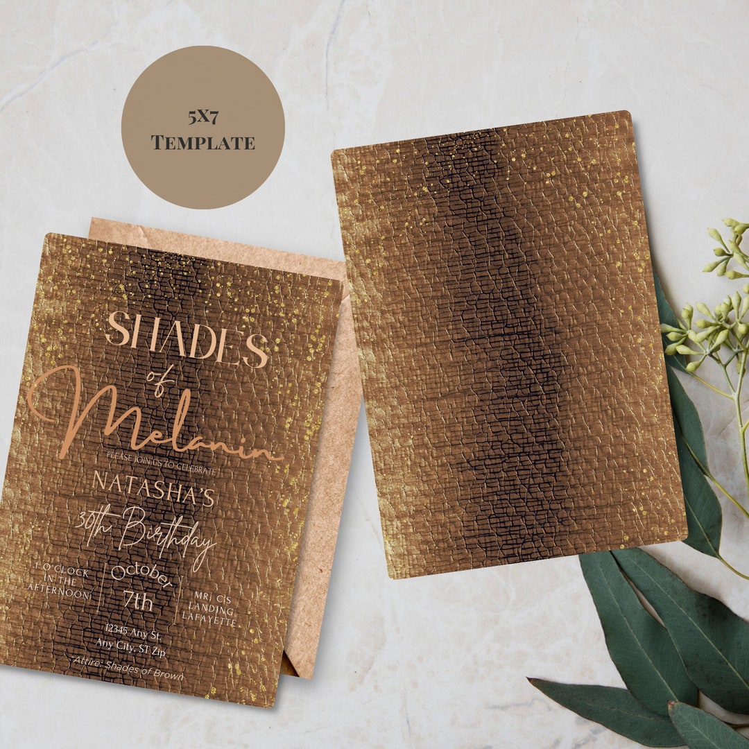 Shades of Melanin Birthday Invitation: Brown & Gold Template (digital ...