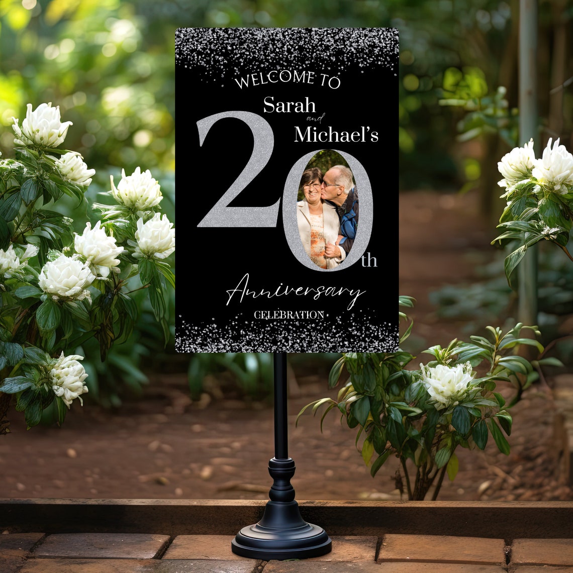 20th Anniversary Welcome Sign Template: Black & Silver Photo Poster ...