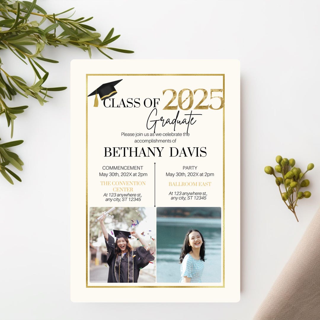 Neutral Graduation Announcement: Cream, Black & Gold Photo Invite ...