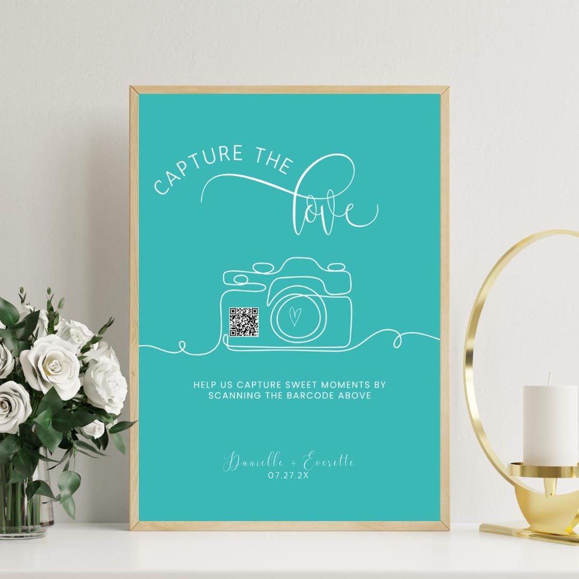 Tiffany Blue Capture the Love Barcode Sign for Wedding, Turquoise Blue ...