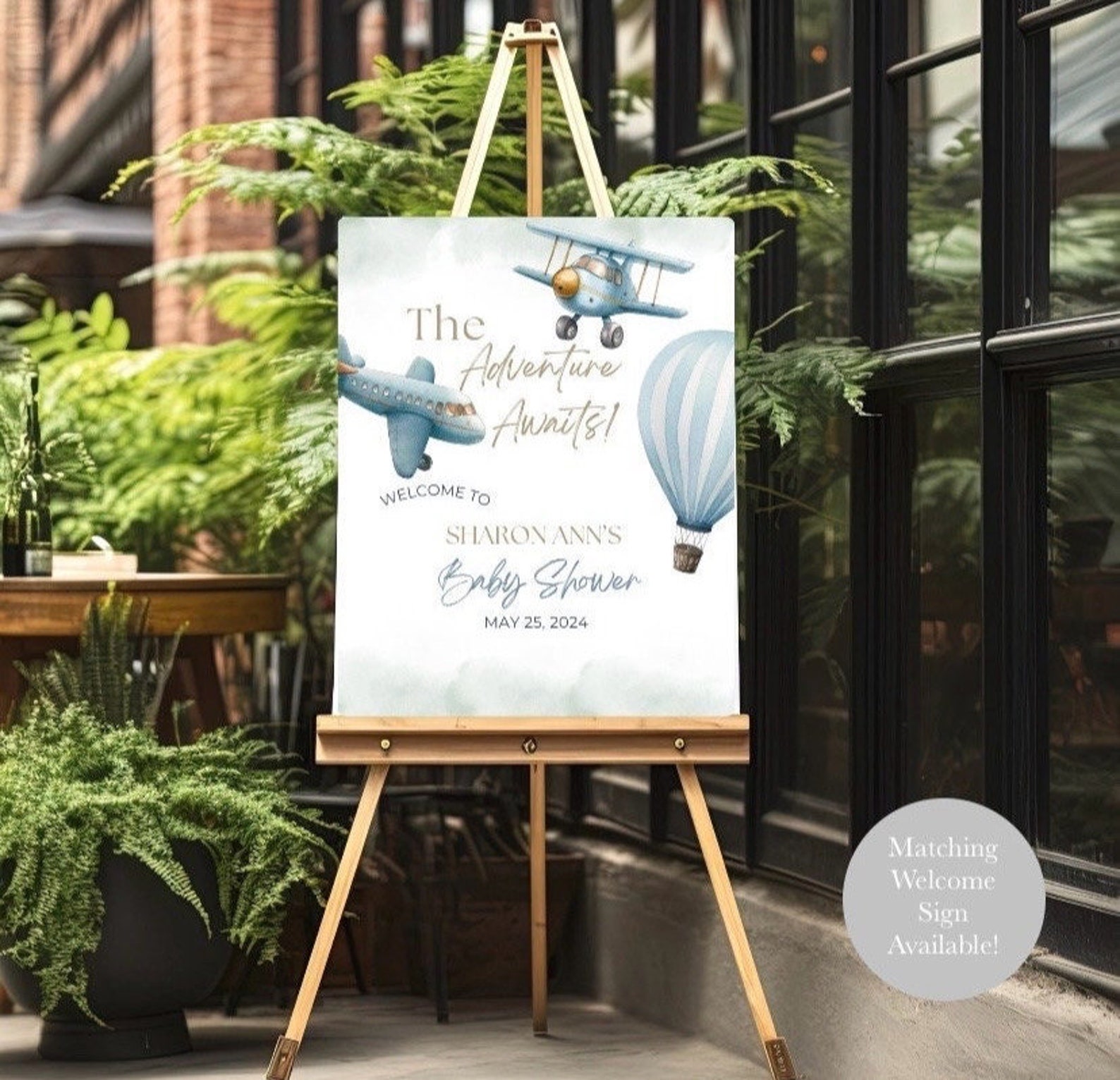 Airplane Baby Shower Table 5x7 & 4x6 Signs, Hot Air Balloon Travel Baby ...