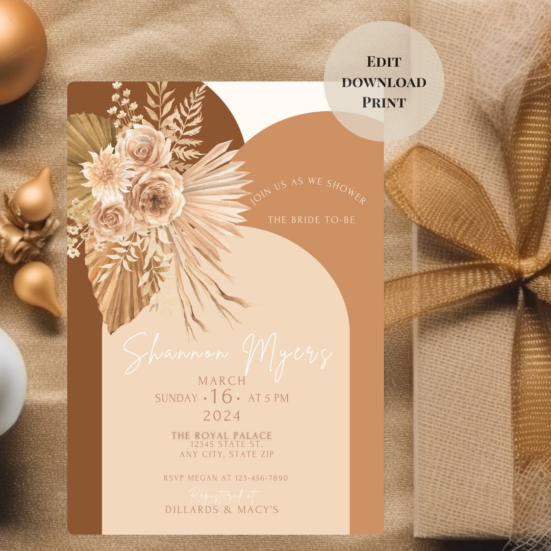 Shades of Brown Boho Floral Bridal Shower Invitation, Shades of Brown ...