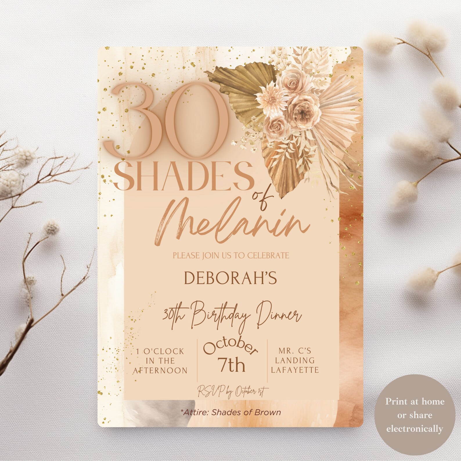 Boho 30th Birthday Invitation: Shades of Melanin (digital Download) - Etsy