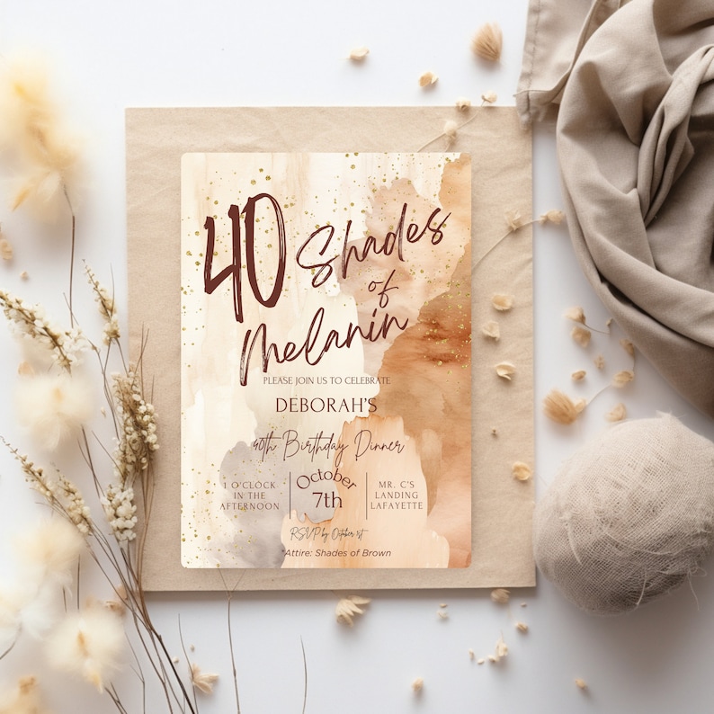 40 Shades of Melanin Birthday Invitation: Brown & Gold (instant ...