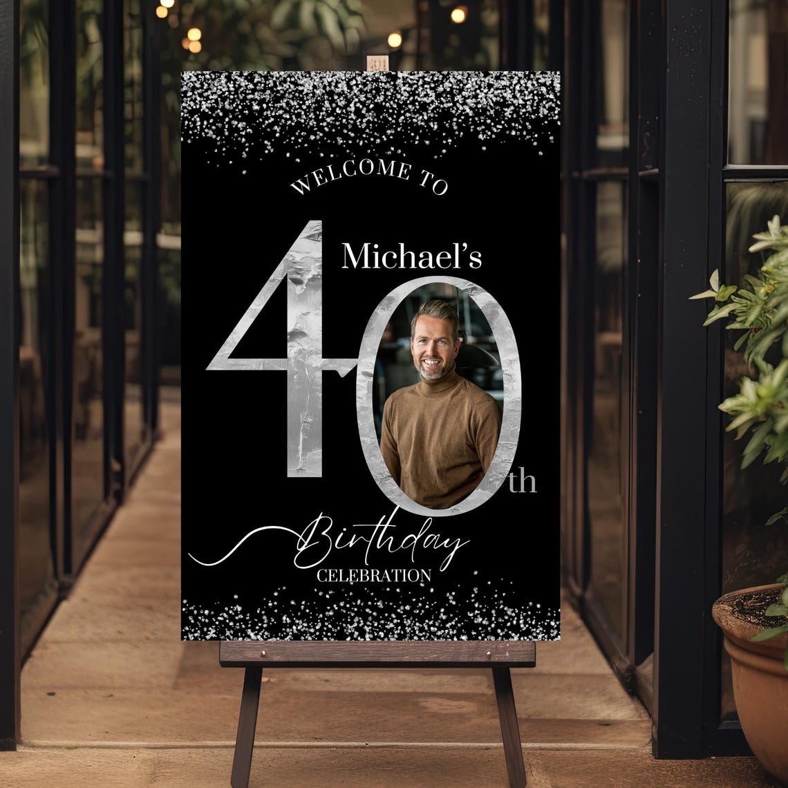 40th Birthday Welcome Sign: Black and Silver Photo Poster (digital ...