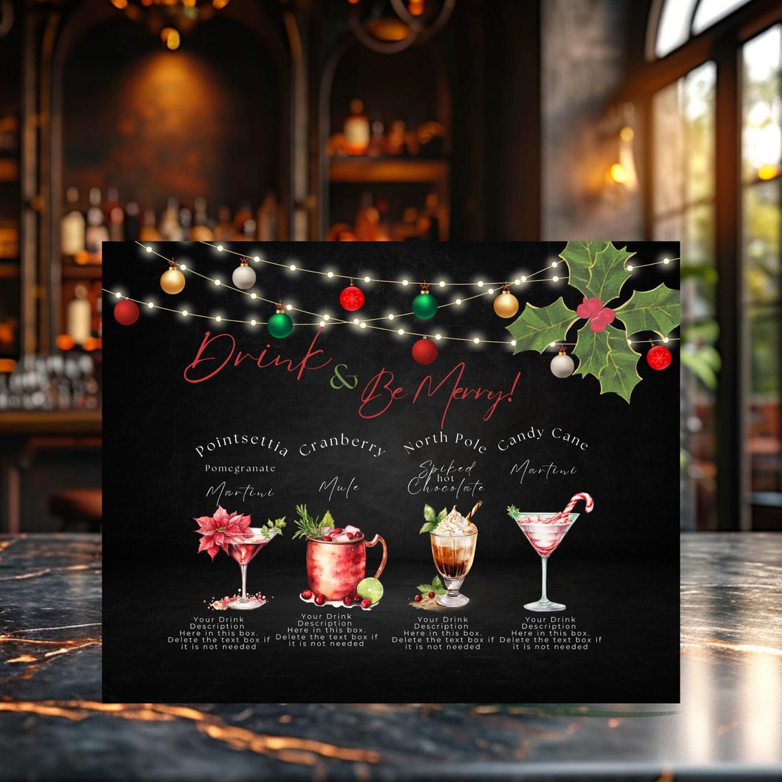 Editable Christmas Signature Drink Menu: Holiday Party Bar Sign (canva ...