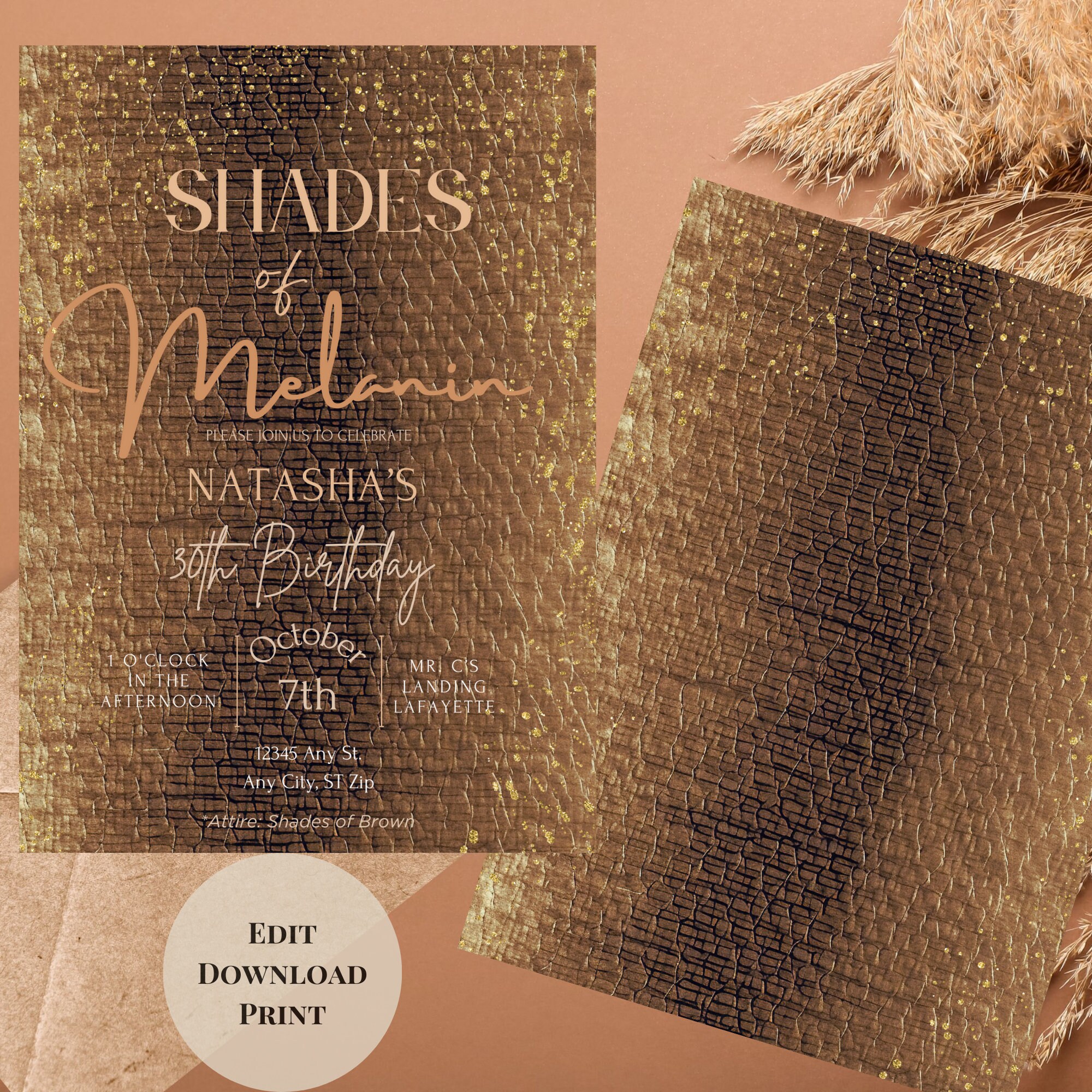 Shades of Melanin Birthday Invitation: Brown & Gold Template (digital ...