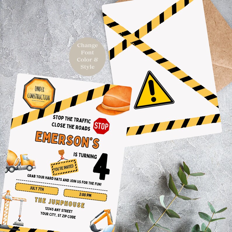 Construction Birthday Invitation Template, Caution Construction Invite ...