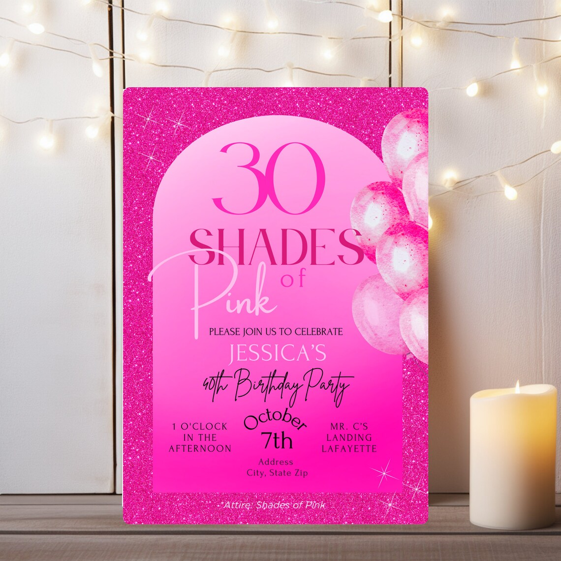 Pink Glitter 30th Birthday Invitation: Custom Party Invite (digital ...