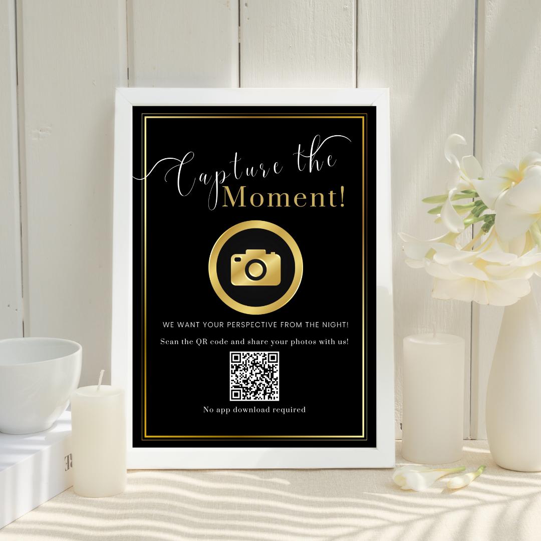 Black Capture the Moment Barcode Sign for Birthday Party, Printable QR ...
