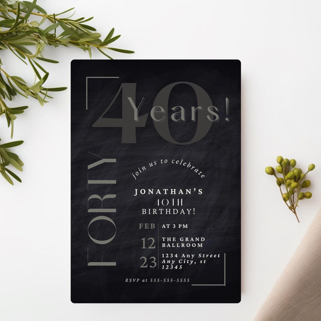 Editable Black 40th Birthday Invitation Template (digital Download) - Etsy