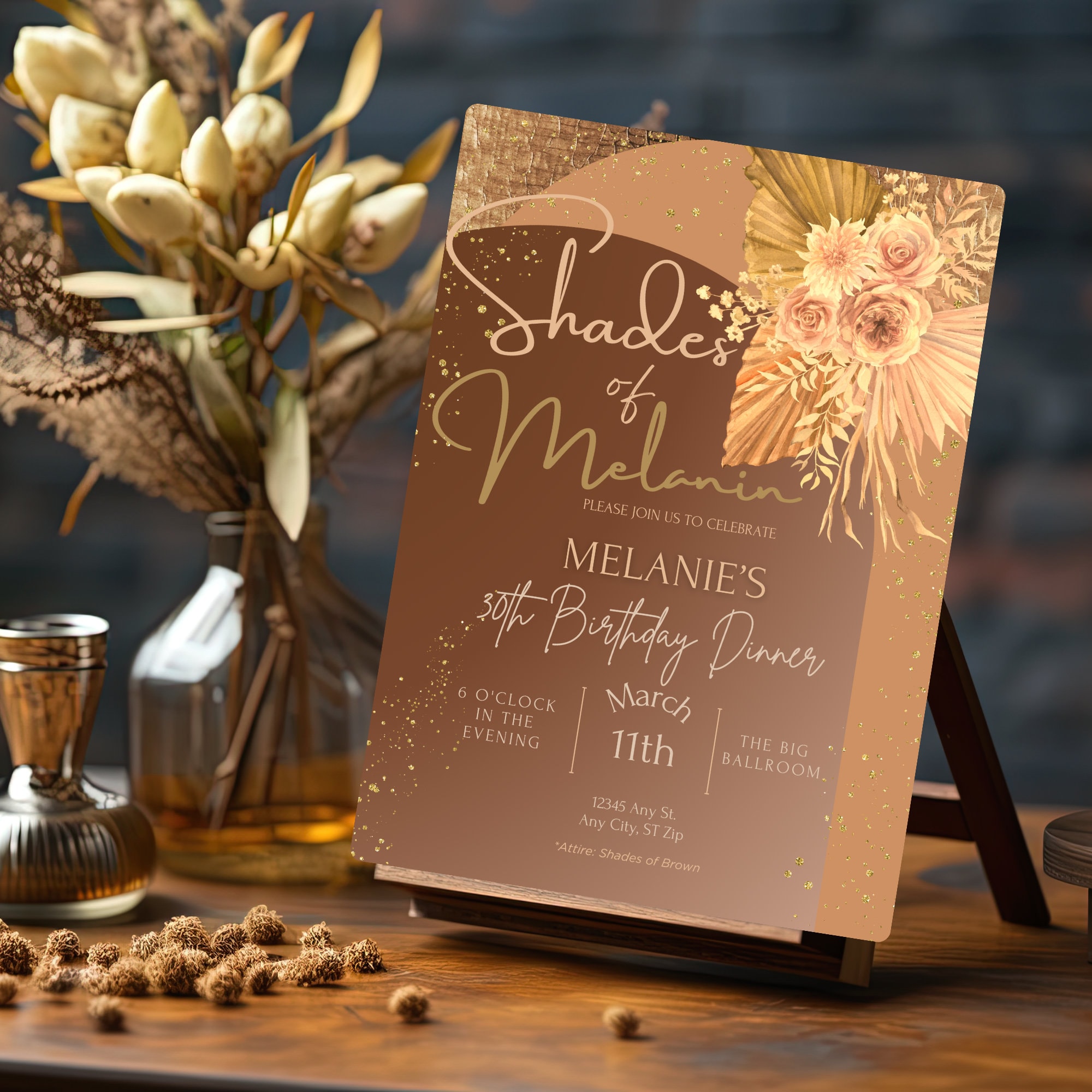 Shades of Melanin Arch Birthday Invitation, Boho Floral Shades of ...