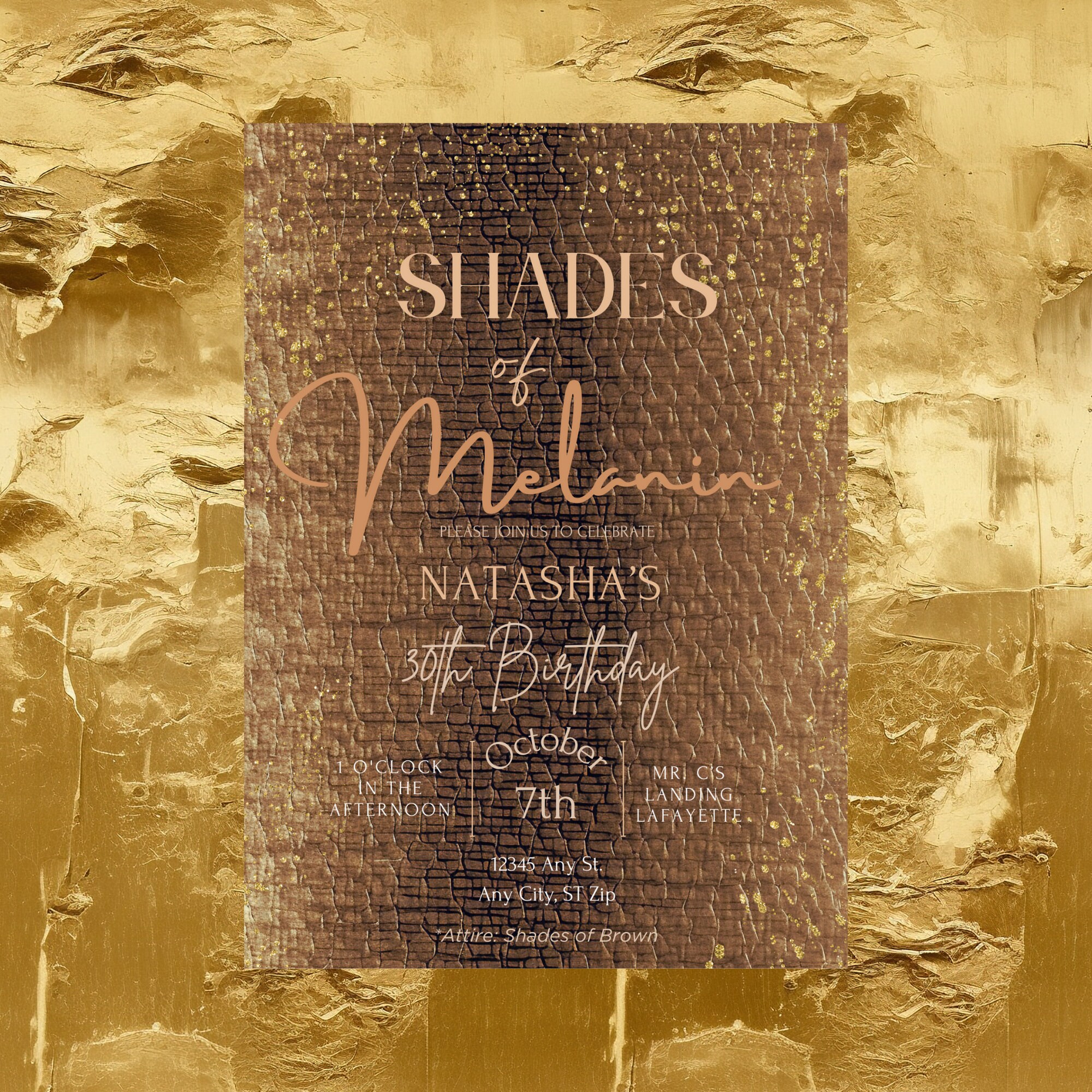 Shades of Melanin Birthday Invitation: Brown & Gold Template (digital ...
