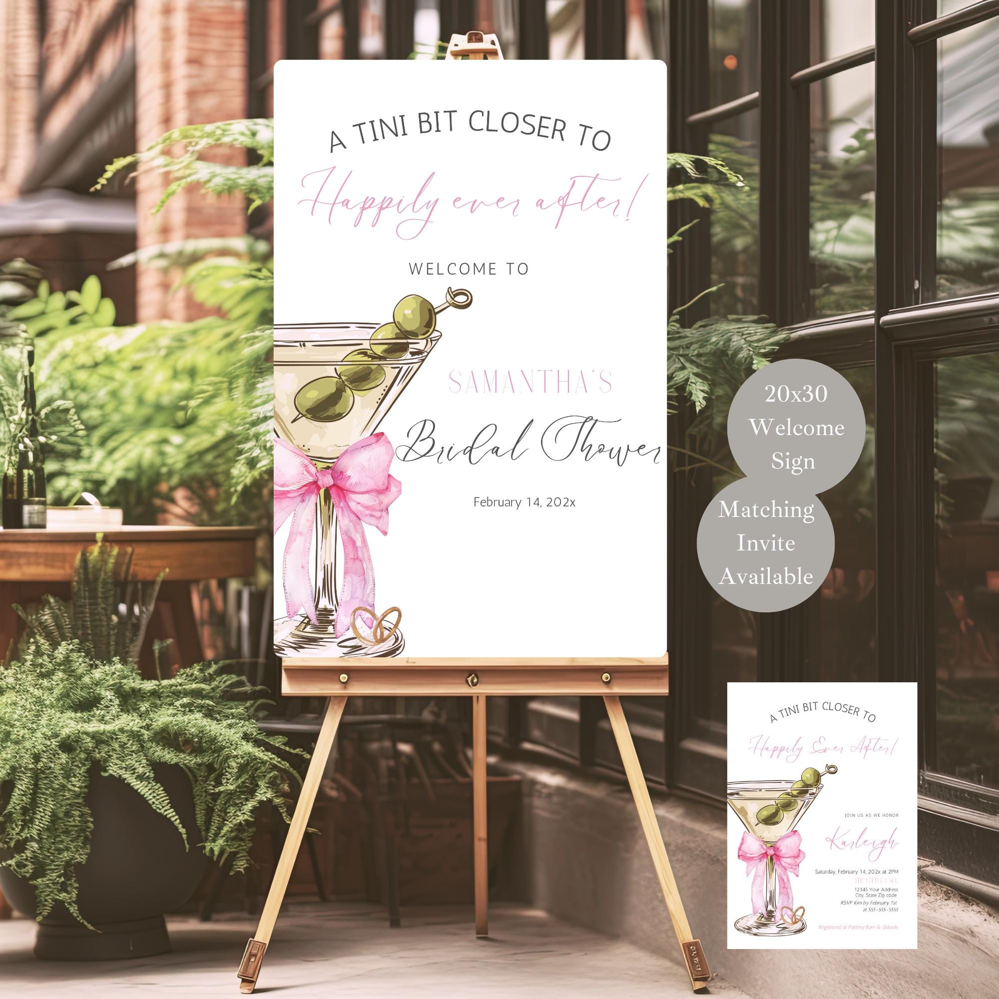 Editable Martini Bridal Shower Sign With Pink Bow, Bride in a Tini Bit ...