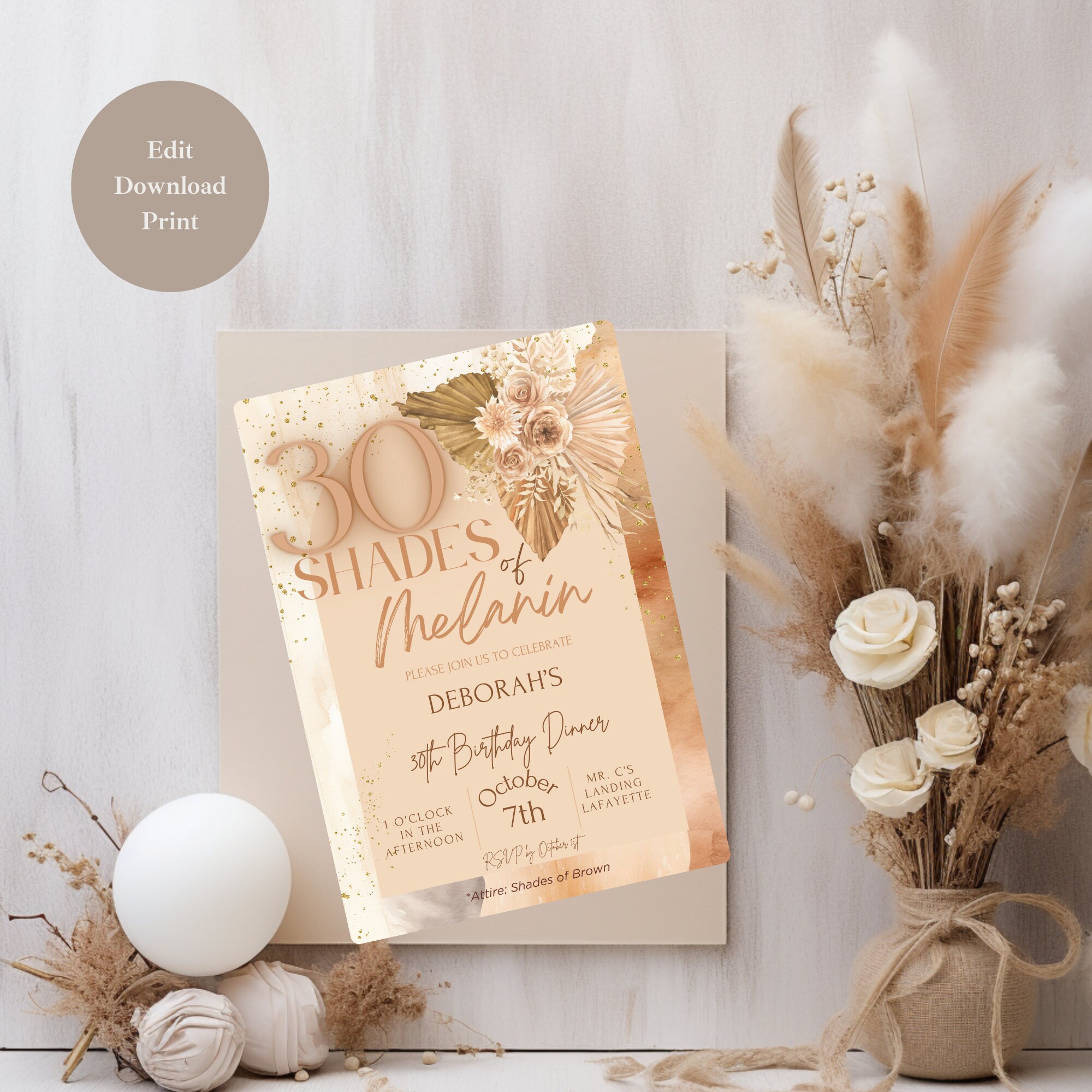 Boho 30th Birthday Invitation: Shades of Melanin (digital Download) - Etsy