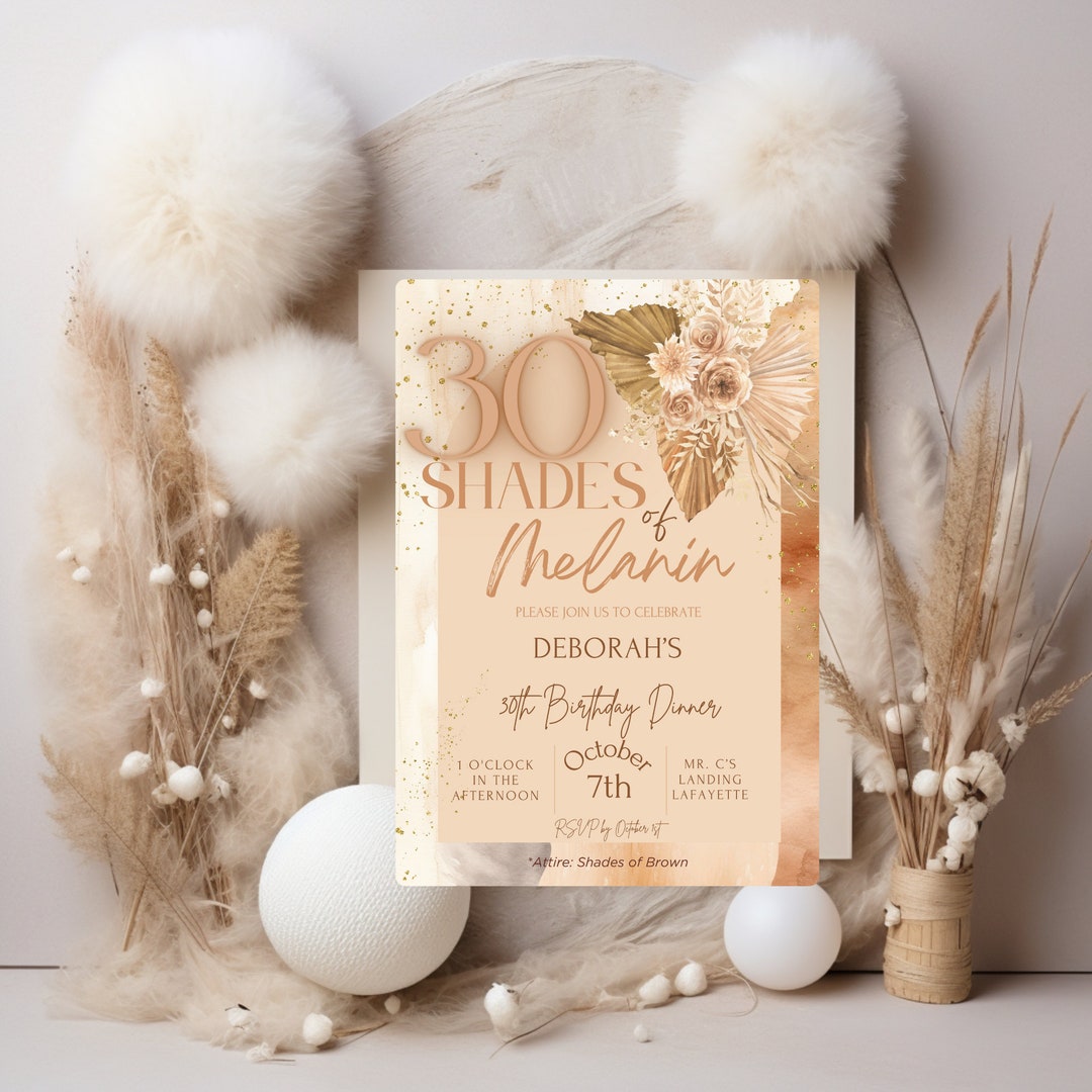 Boho 30 Shades of Melanin Birthday Invitation, Thirty Shades of Brown ...