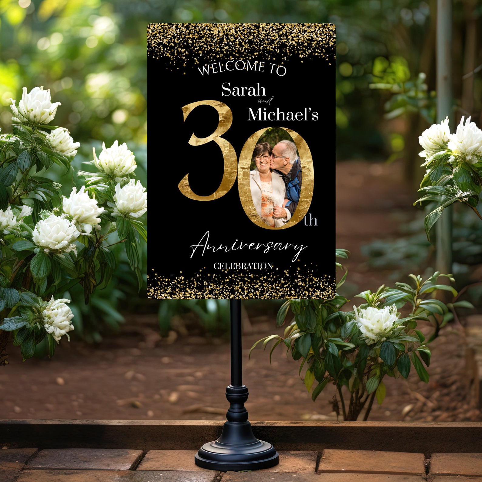 30th Anniversary Welcome Sign Template: Black & Gold Photo Poster ...