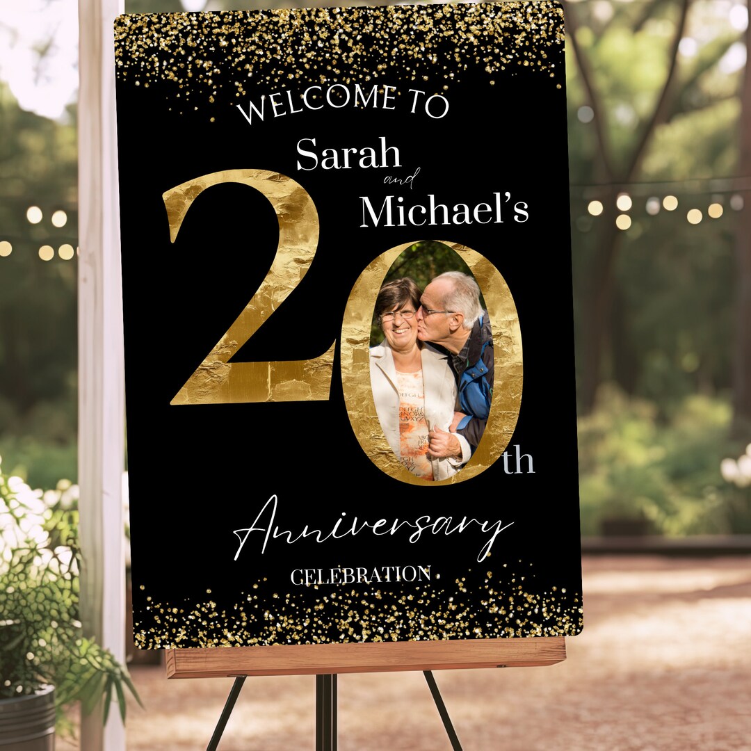 20th Anniversary Welcome Sign Template: Black & Gold Photo Poster ...