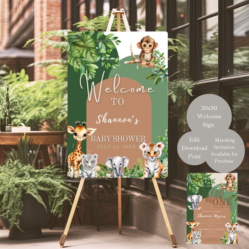 Safari Baby Welcome Sign Template, Editable Wild Baby Animals Baby ...