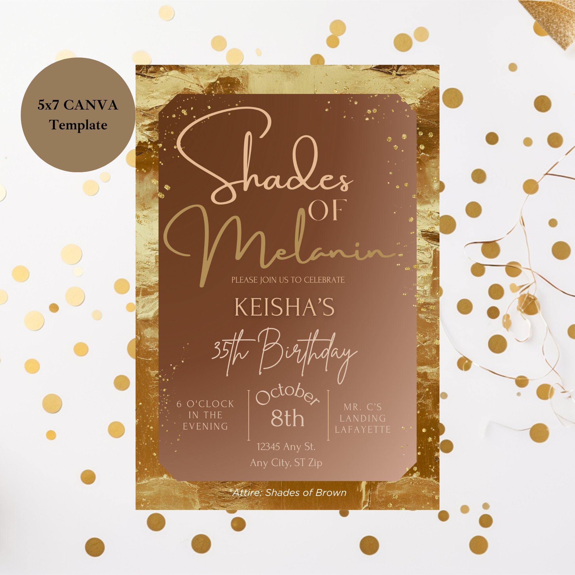 Shades of Melanin Birthday Invitation: Gold Texture (canva Template) - Etsy