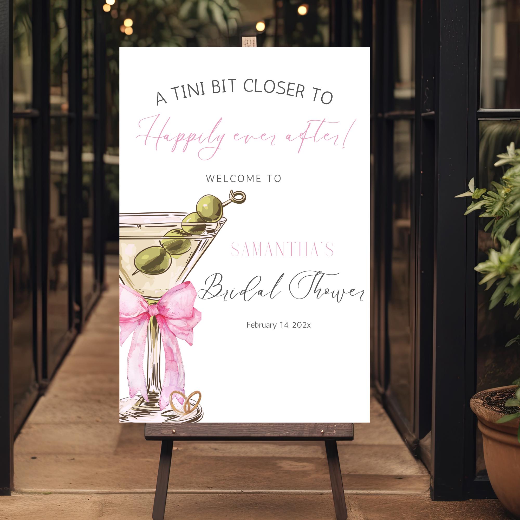 Editable Martini Bridal Shower Sign With Pink Bow, Bride in a Tini Bit ...