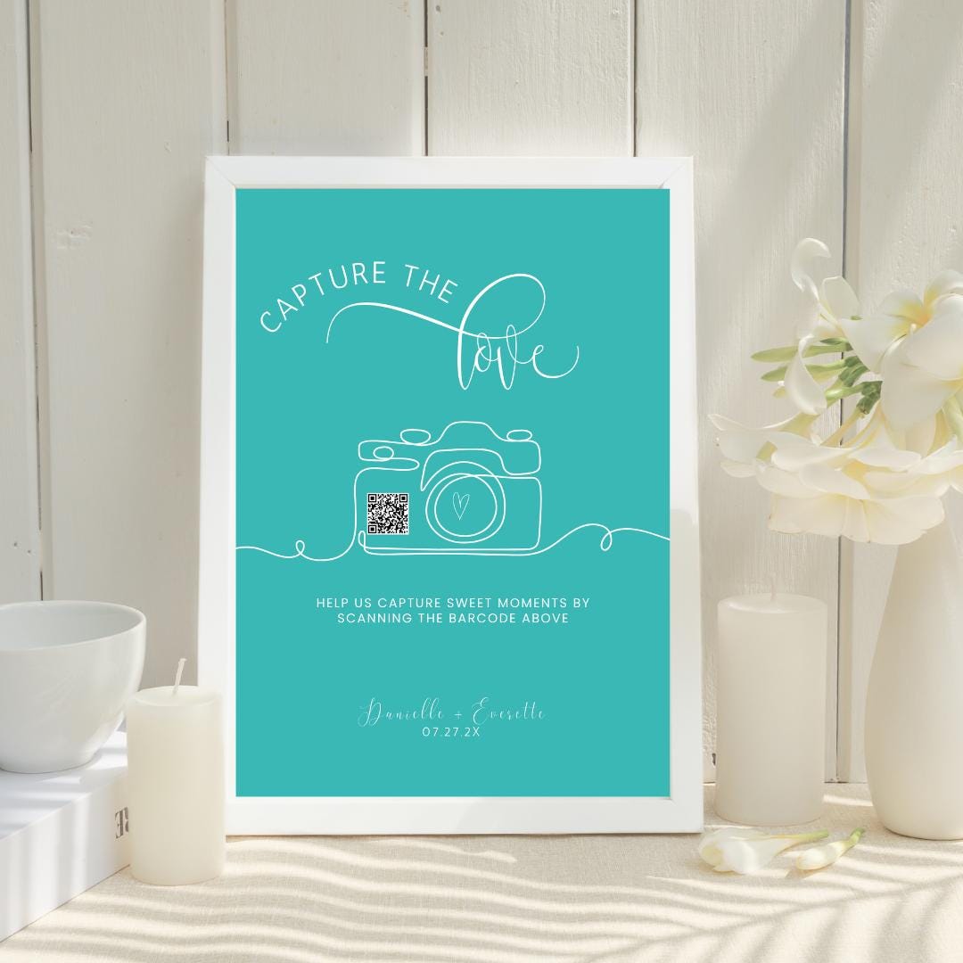 Tiffany Blue Capture the Love Barcode Sign for Wedding, Turquoise Blue ...