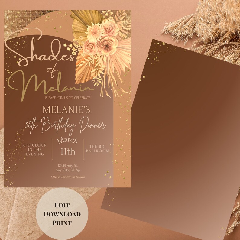 Shades of Melanin Arch Birthday Invitation, Boho Floral Shades of ...