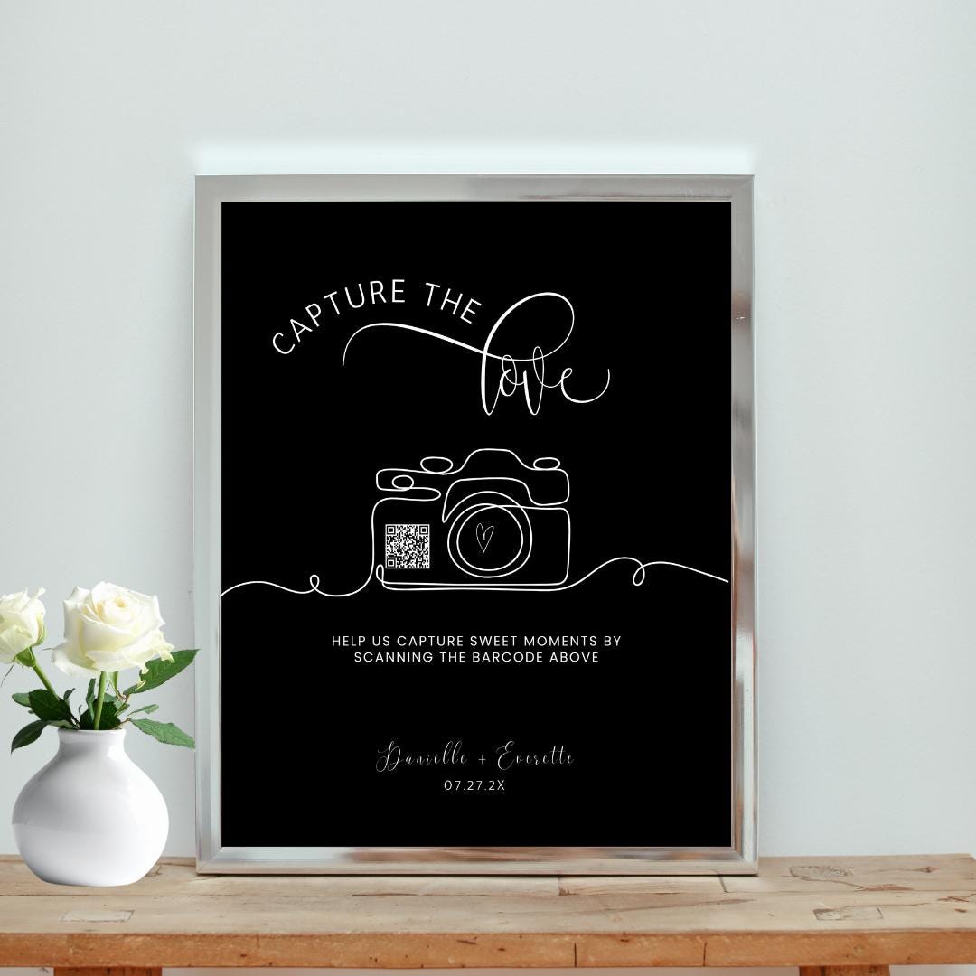 Black Capture the Love Barcode Sign for Wedding, Printable Share the ...