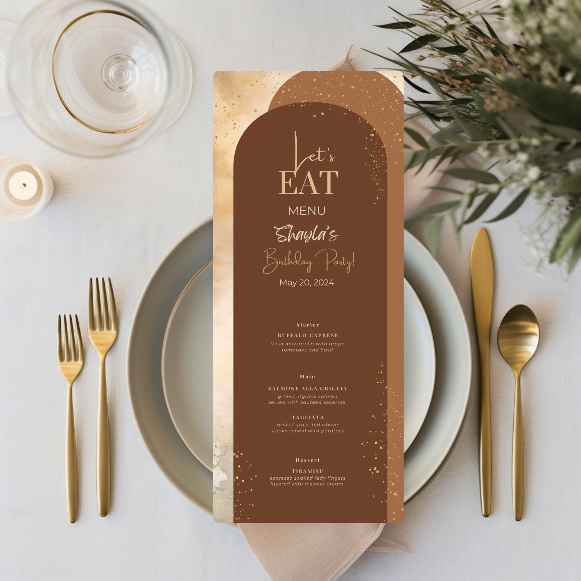 Shades of Melanin Dinner Menu Template: Brown & Gold Party Menu (canva ...