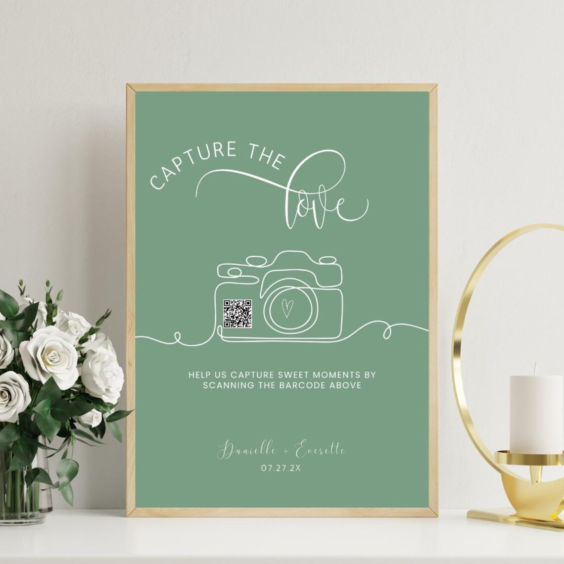 Mint Green Capture the Love Barcode Sign for Wedding, Green Share the ...