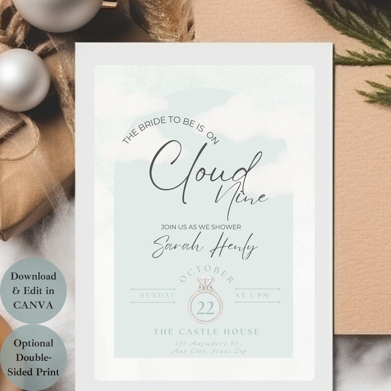 On Cloud 9 Bridal Shower Invitation, the Bride to Be is on Cloud Nine ...
