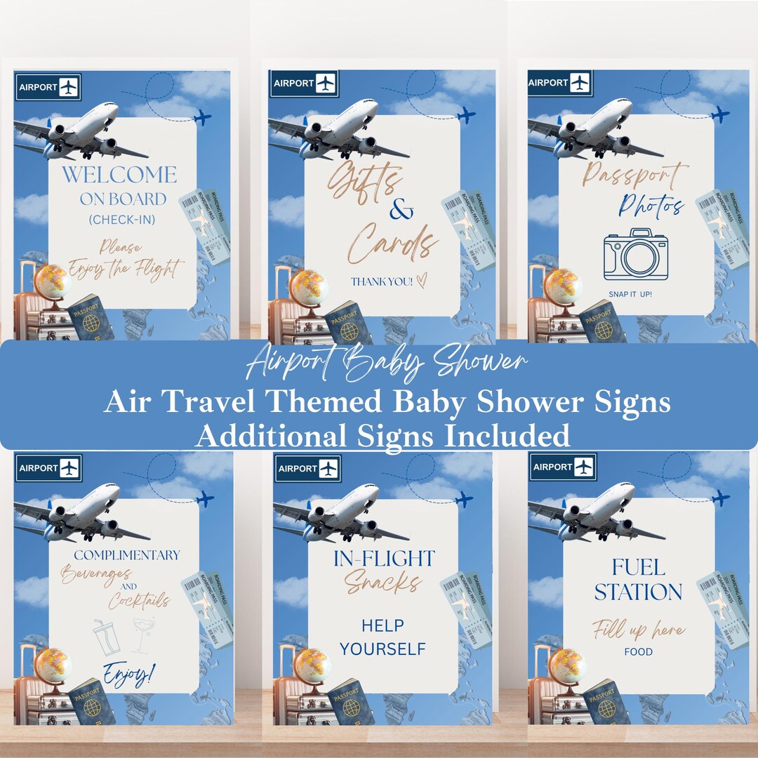 Airplane Baby Shower Table Signs, Airport Theme Baby Shower Signs, the ...