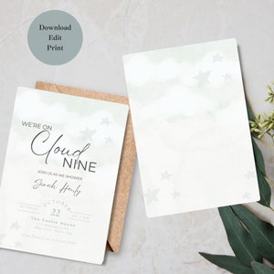On Cloud 9 Baby Shower Invitation, We're on Cloud Nine Editable Baby ...