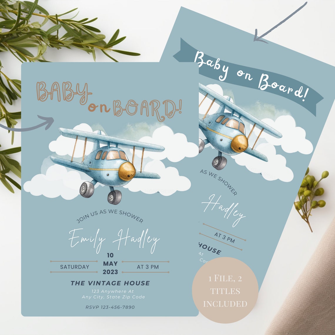 Blue Airplane Baby Shower Invitation, Baby on Board Blue Shower Invite ...