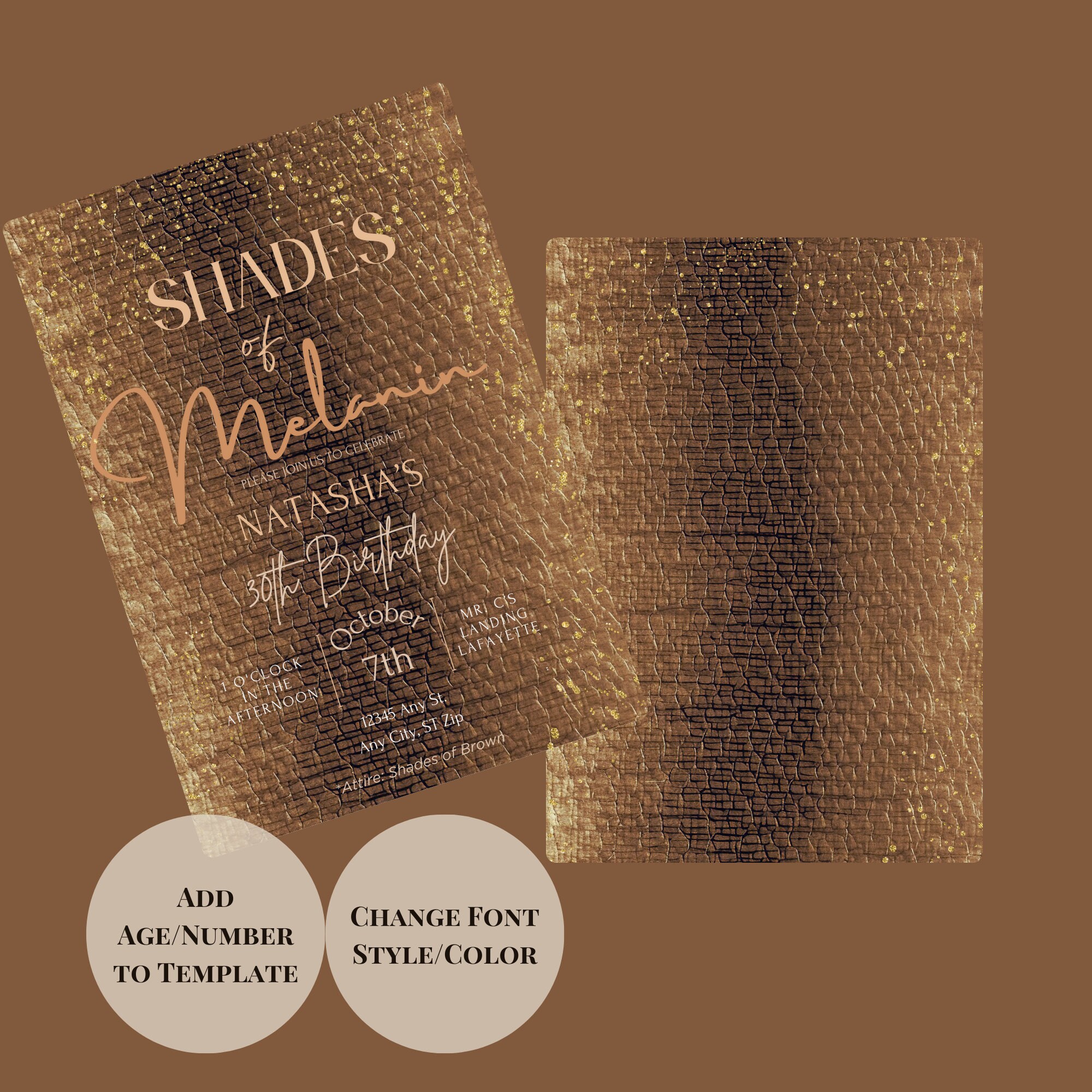 Shades of Melanin Birthday Invitation: Brown & Gold Template (digital ...