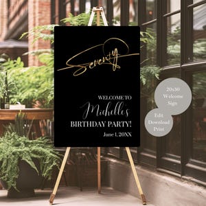 70th Birthday Welcome Sign: Black & Gold Script (canva Template) - Etsy