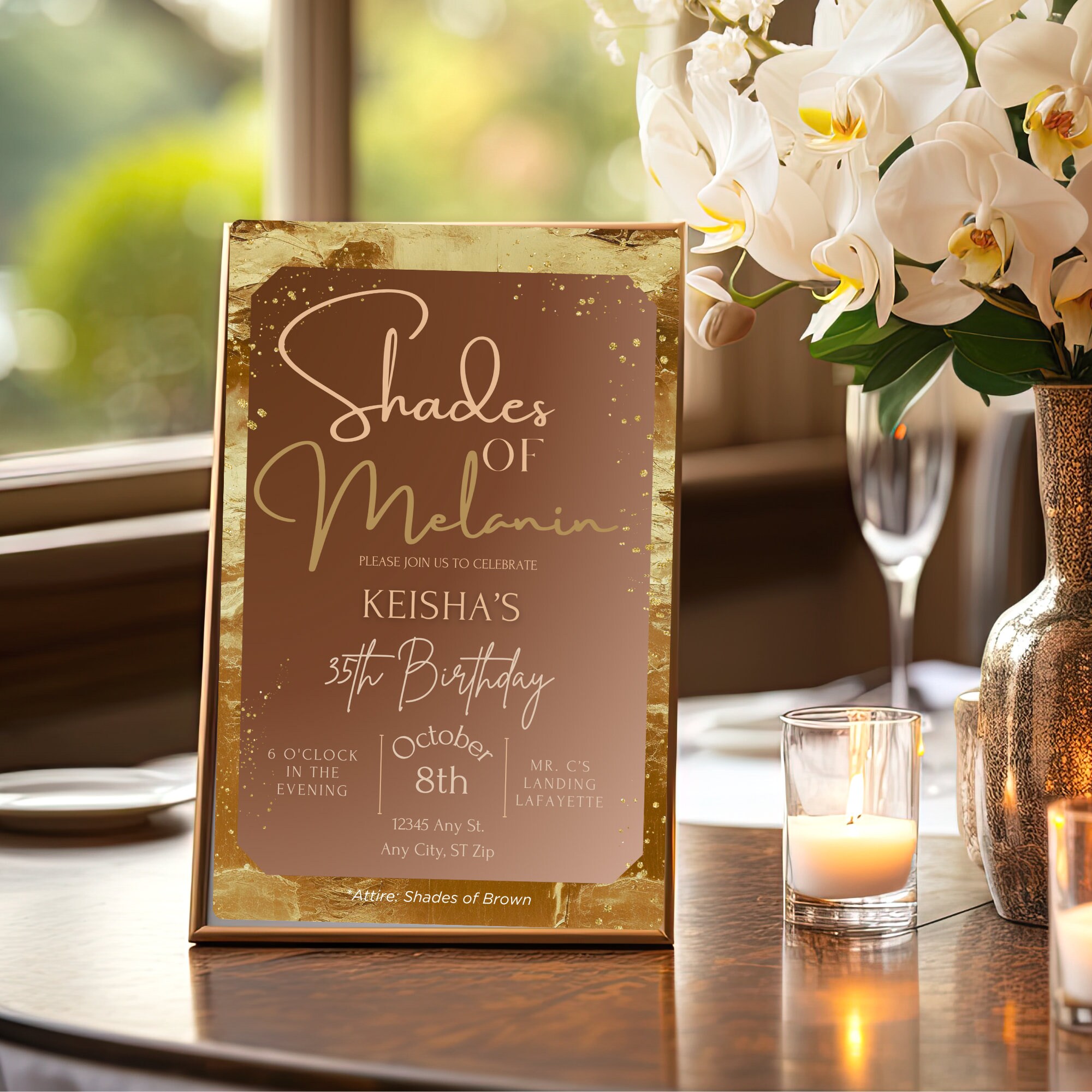 Shades of Melanin Birthday Invitation: Gold Texture (canva Template) - Etsy