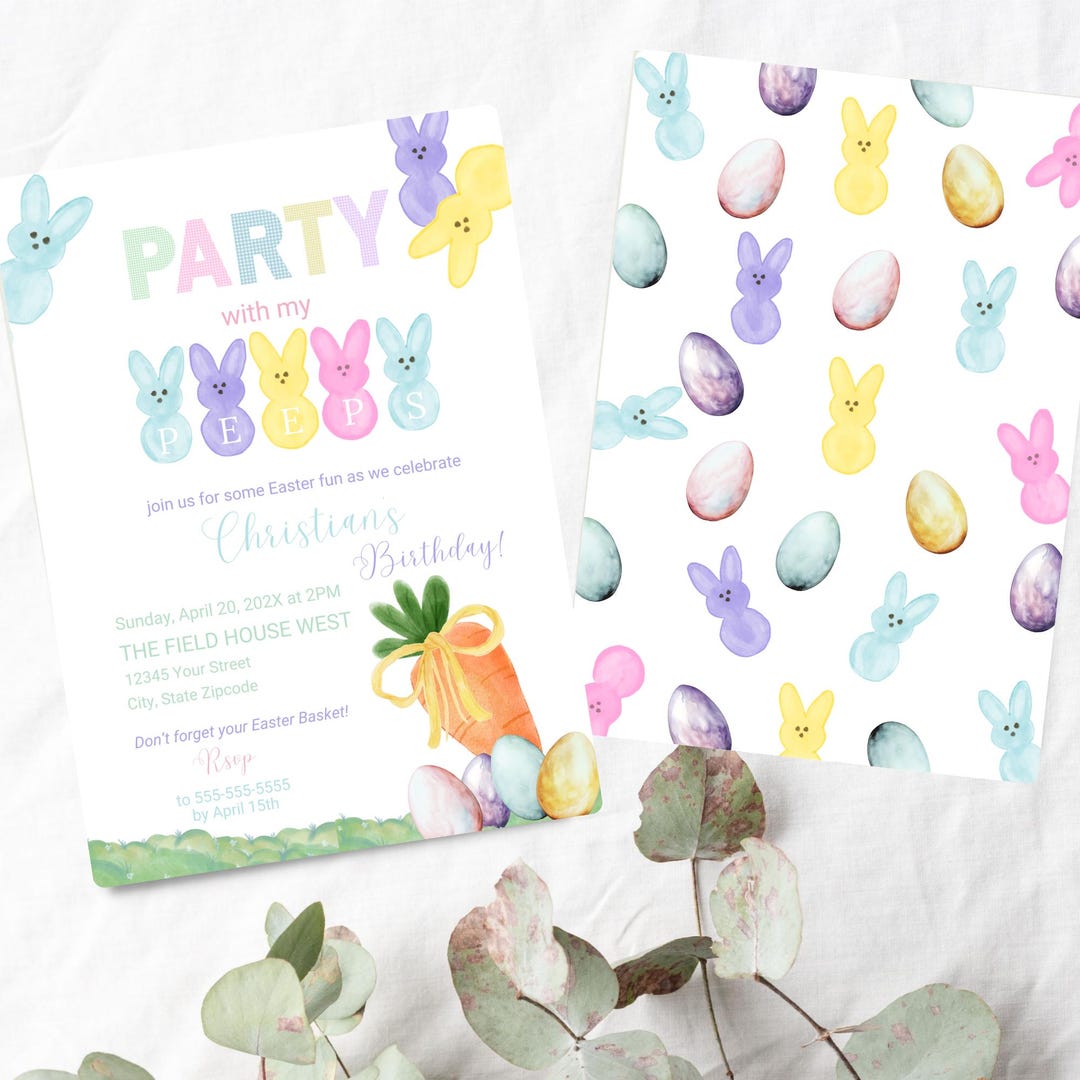 Peeps Easter Birthday Invitation Template With Pastel Colors, Gingham ...