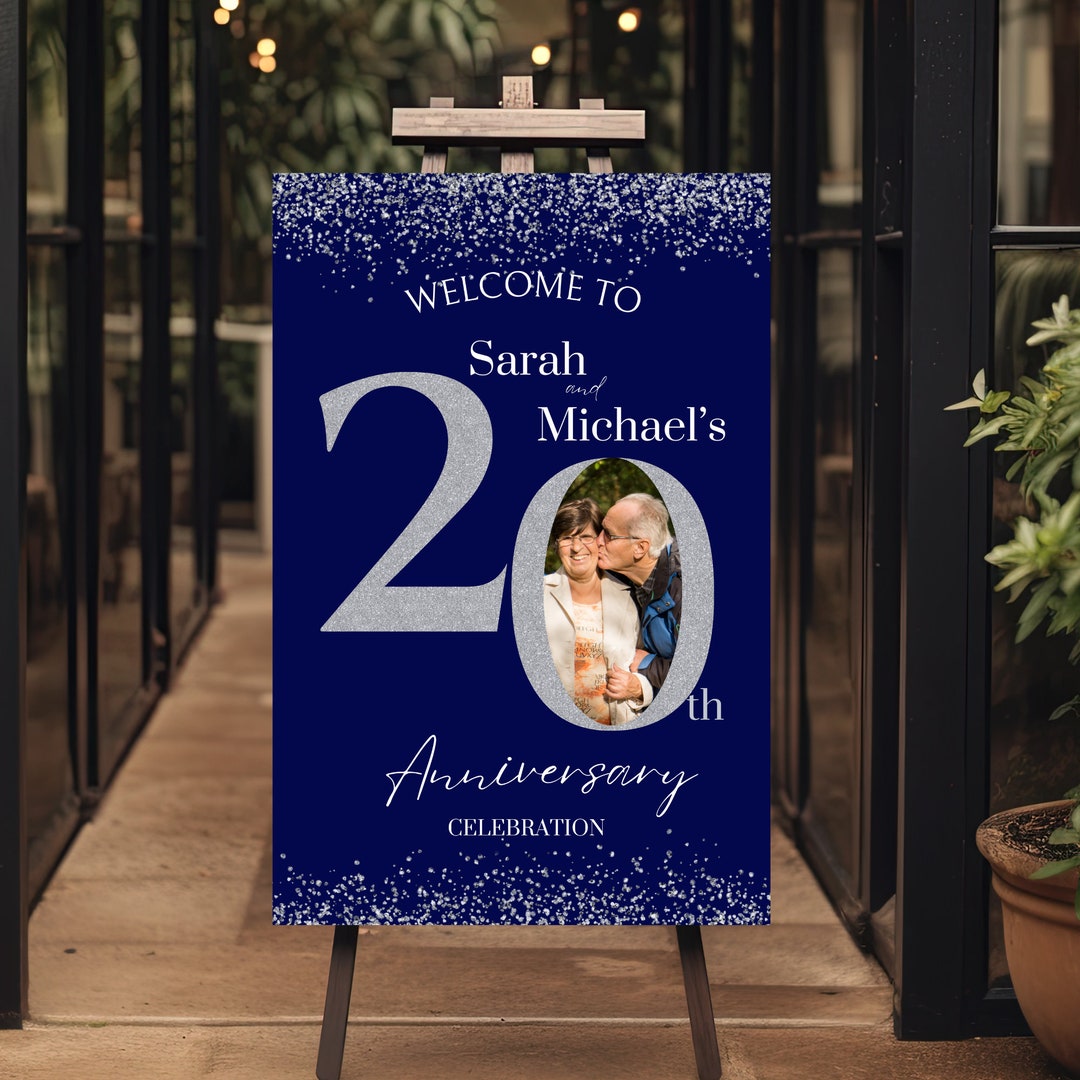 20th Anniversary Welcome Sign: Navy & Silver Photo Template (digital ...