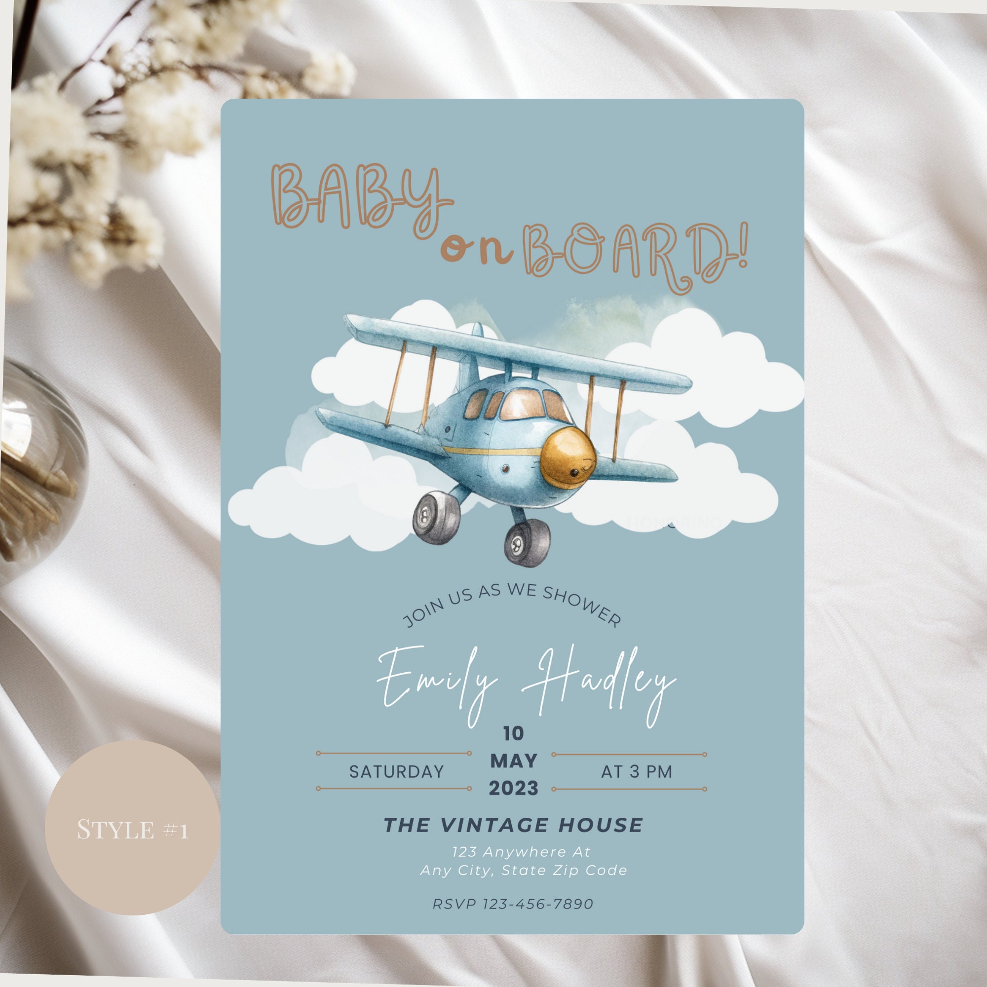 Blue Airplane Baby Shower Invitation, Baby on Board Blue Shower Invite ...