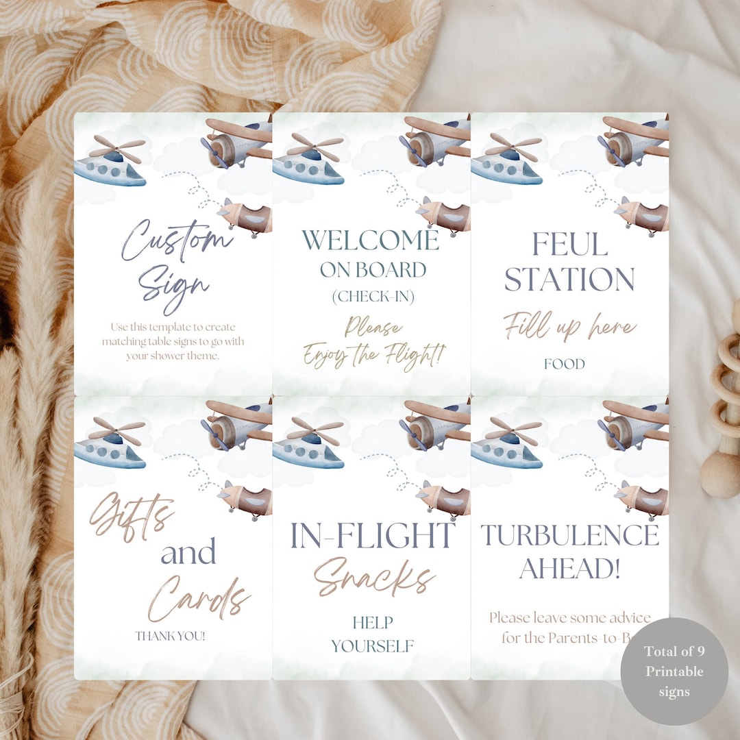 Vintage Airplane Baby Shower Table Signs: Air Travel Theme (digital ...