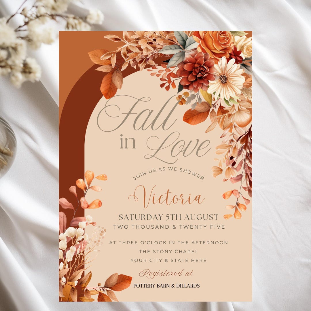 Custom Fall in Love Bridal Shower Invitation, Fall Wedding Shower ...