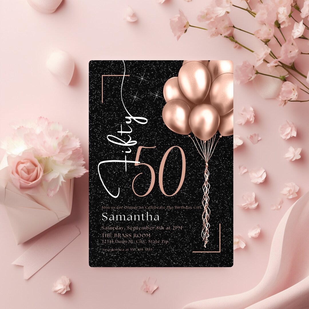 Black and Rose Gold 50th Birthday Invitation Rose Gold and - Etsy