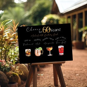 Editable 60th Aged to Perfection Drink Menu, Black & Gold Drink Menu ...