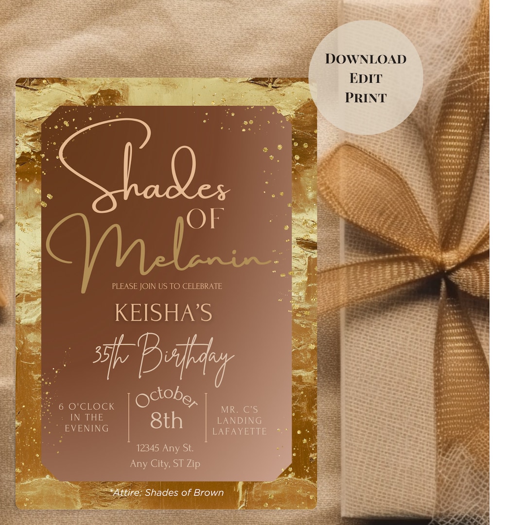 Shades of Melanin Birthday Invitation: Gold Texture (canva Template) - Etsy