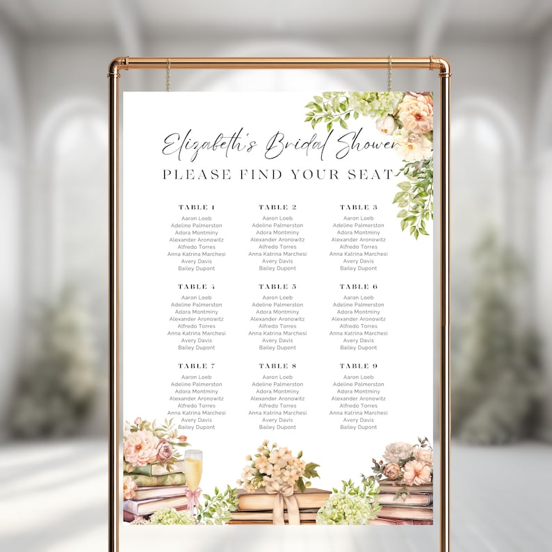 Storybook Bridal Shower Seating Chart Sign: Vintage Books Theme (18x24 ...