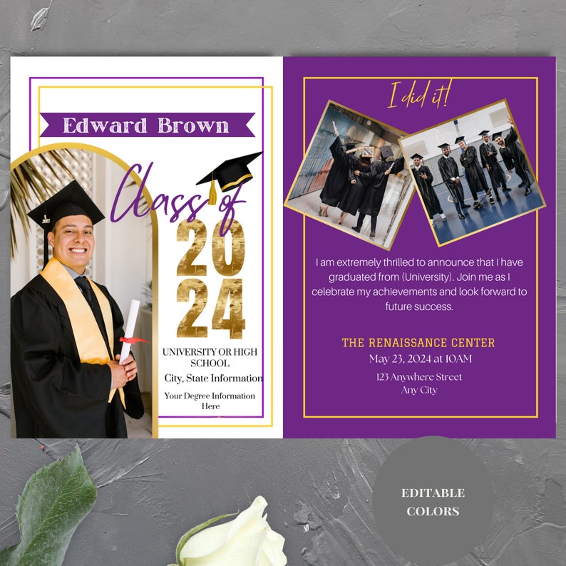 LSU Purple and Gold Grad Announcement, High School or College ...