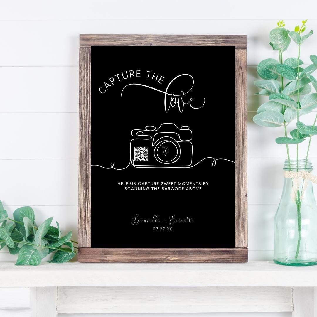 Black Capture the Love Barcode Sign for Wedding, Printable Share the ...