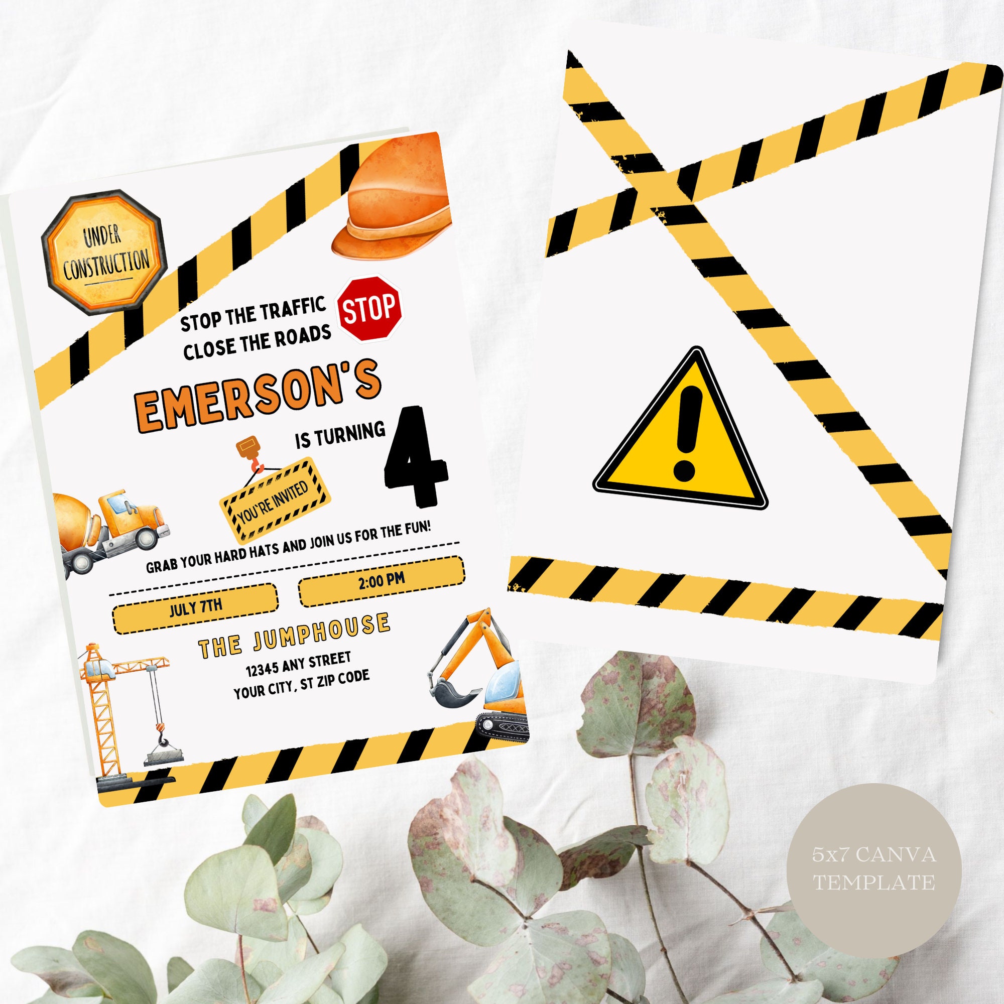 Construction Birthday Invitation Template, Caution Construction Invite ...