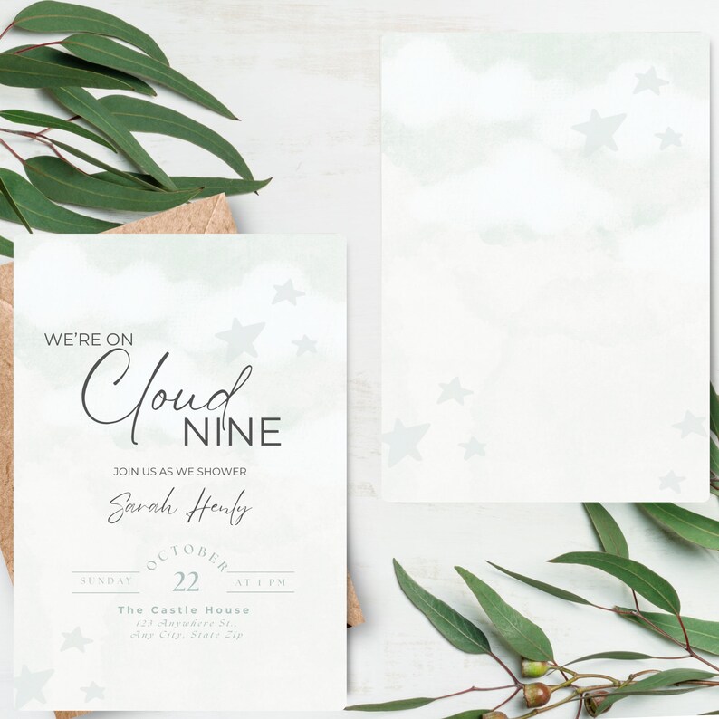 On Cloud 9 Baby Shower Invitation, We're on Cloud Nine Editable Baby ...